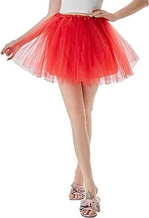 Generic Jupe en tulle pour femme, jupe tutu 4 couches, jupes multicolores d&eacute;contract&eacute;es, jupes courtes bouffantes taille haute couleur unie en maille, jupe l&eacute;