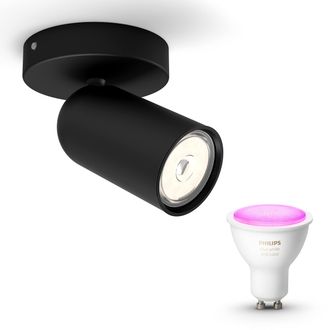 Philips Hue Pongee Aufbaustrahler (Schwarz) - Wei&szlig;es und Farbiges Licht - Wandleuchte oder Deckenstrahler 1 Flammig - GU10 - Hue White and Color Ambiance
