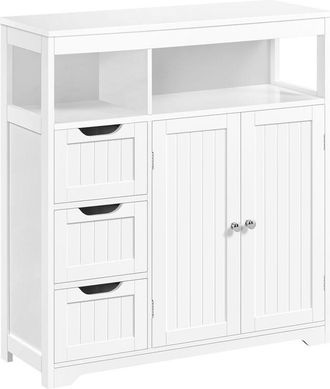Yaheetech Yaheetech - Meuble Armoire Salle de Bain Rangement, avec 3 Tiroirs, Placard avec 2 Portes et Compartiments, Plateau Réglable en Hauteur, Entrée Salon