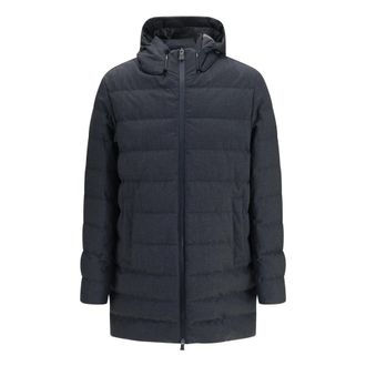 Herno Long Padded Hooded Jacket - Homme - Vestes - Bleu - Taille: L