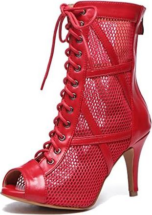 Minitoo Bottines de Danse Femme Ete Fete Prom Formal Sandals Chaussure Bout Ouvert L545 Rouge 8.5cm Talon EU 37