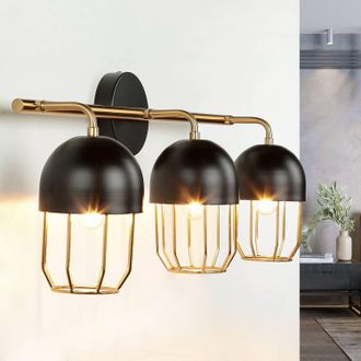 Licht-Erlebnisse Industrial Wandlampe Schwarz Gold, Metalllampe, Esszimmer Lampe Wand, B:67 cm, E14, 3-flammig, Schlafzimmer, Flur, Wandlicht Wohnzimmer