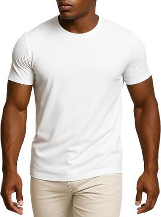 LEIF NELSON LN920 - T-shirt dété à col rond pour homme - Moderne - Coupe slim - Manches courtes - En coton, Blanc., XL