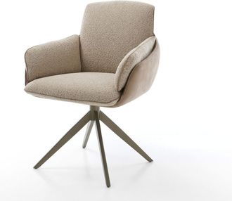 DELIFE Drehstuhl Luan-Flex mit Armlehnen Materialmix Schlamm Kreuzgestell breit Effektfinish Titan 360&deg; drehbar Wippfunktion, Esszimmerst&uuml;hle