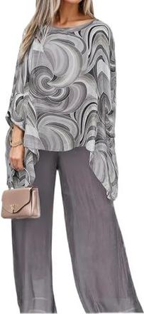 Generic Ensemble 2 pi&egrave;ces en mousseline de soie de peinture &agrave; lhuile color&eacute;e pour femmes costumes-pantalons &agrave; jambes larges pour invit&eacute;s de mariage &eacute;l&eacute;gants t