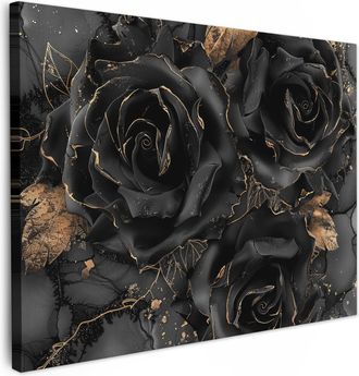 MuchoWow © Leinwandbild 80x60 cm Dekoration Wohnzimmer Bilder Pictures Wall Decoration Living Room Wohnungs Deko Moderne Bild Obsidian - Schwarz - Gold - Muste