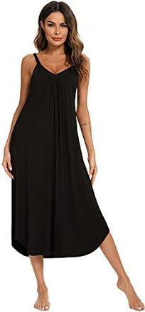 Generic Robe dété longue à bretelles pour femme - Col en V - Sexy - Robe de nuit - Bretelles spaghetti - Robe de nuit douce - Grande jupe - Robe maxi - Robe d