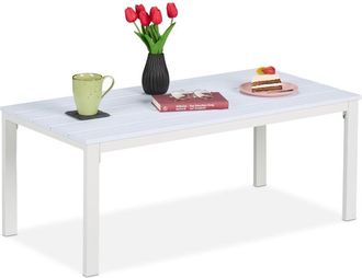 Relaxdays Relaxdays Table basse de jardin, r&eacute;sistante aux intemp&eacute;ries, aussi pour terrasse, balcon, 39x98x48 cm, blanche