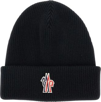 Moncler Femme, Accessoires, Noir, Taille: ONE Size Bonnet Noir avec &Eacute;cusson Logo sur le Devant en Laine Femme