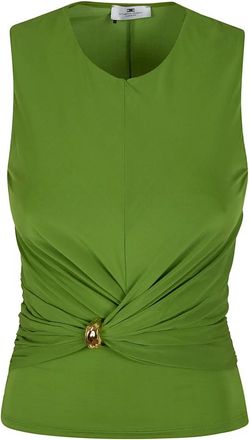 Elisabetta Franchi Femme, Tops, Vert, Taille: 34 FR Haut en jersey avec d&eacute;tail de bijou