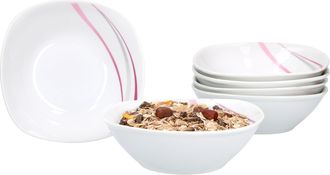 Van Well | 6er Set M&uuml;slischale Melina | 250-350 ml | kleine Servier-Sch&uuml;ssel f&uuml;r Suppe, Salat, Snacks + Dessert | Streifen-Dekor abstrakt | edles Porzellan