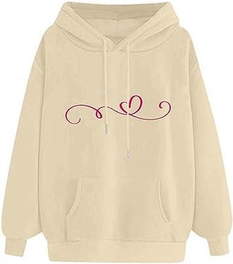 Generic Sweat à capuche uni pour femme - Pull confortable et uni à manches longues - Couleur unie - Imprimé amour - Vêtements de sport pour les tenues dentraî