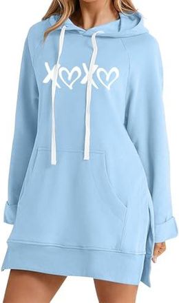 Generic 2026 Robe &agrave; capuche d&eacute;contract&eacute;e &agrave; manches longues et poche pour femme, bleu clair, XL