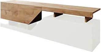 Best Mobilier Meuble TV Pitt Rectangulaire en Bois Blanc avec Rangements 2 Portes - Salon Industriel/Vintage/Rétro