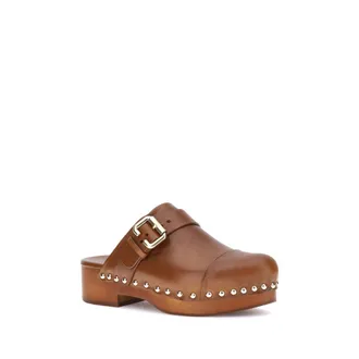 Chlo&eacute; Womens Brown Calf Leather Bos Taurus Clogs Shoe