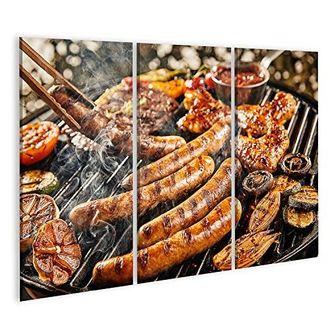 Islandburner Tableau sur toile Pique-nique d&eacute;t&eacute; griller des aliments Bbq Steak saucisses poulet assorti Cadre Affiche Poster Murale Tableaux