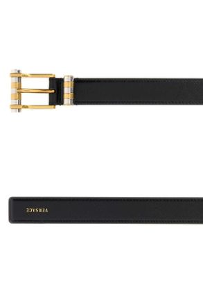 Versace Leather with Gold-Tone Hardware Belt - Black