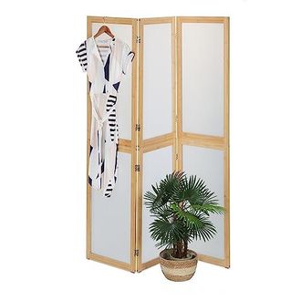Relaxdays Paravent &agrave; 3 Volets, Pliable, Plastique et Bambou, H x L : 180 x 136,5 cm, pour int&eacute;rieur, Nature et Blanc
