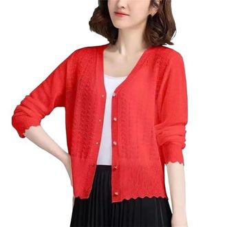 Generic Cardigan en soie pour femme - Chemisier dext&eacute;rieur ample - &Eacute;paules ajour&eacute;es - Petit ch&acirc;le - Haut en tricot, Rouge, Taille XL