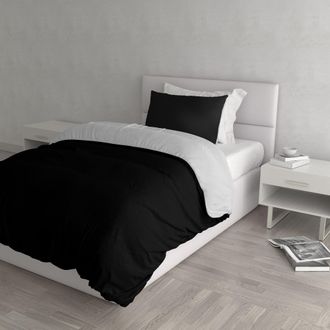 Italian Bed Linen Natural Color Doubleface Bettbezug, 100% Baumwolle, Schwarz/Hellgrau (Nero/Grigio Chiaro), Einzelne