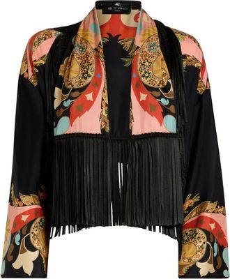 Etro Femme, Blouses et Chemises, Noir, Taille: 38 FR Veste en soie avec franges et imprim&eacute; plac&eacute;