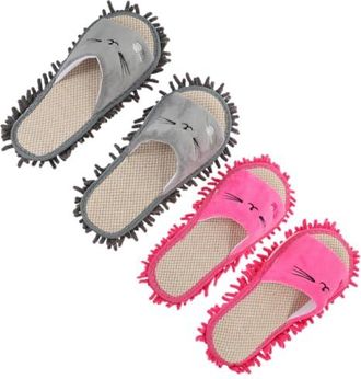Beaupretty 2 paires Pantoufles Mop Pratiques Chenille Lavables et R&eacute;utilisables Absorption Eau Sup&eacute;rieure Nettoyage Facile des Sols pour Usage Quotidien Lot de G