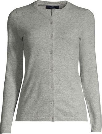 Lands End Kaschmir-Cardigan mit rundem Ausschnitt, Damen, Größe:36-38 regular, Grau, Kaschmir, by Lands End