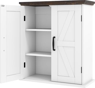 Giantex H&auml;ngeschrank, Wandschrank mit 2 verstellbaren Regalen & 2 T&uuml;ren, platzsparender Badezimmerschrank im Landhausstil, Medizinschrank f&uuml;r Badezimmer, K&uuml;ch