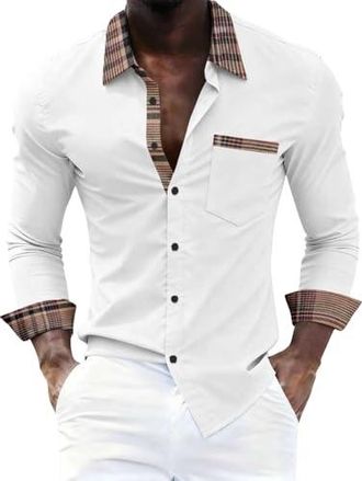 Generic Chemise &agrave; manches longues boutonn&eacute;e pour homme - Col &agrave; revers - Grande taille - Coupe ajust&eacute;e - Doux - Respirant - Costume de sport pour le travail qu