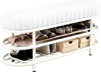 Generic Schuhbank mit Sitzfläche Keine Montage Erforderlich Samtkissen Sitzbank Mit Stauraum Metallrahmen Schuhregal mit Sitzbank für Eingangsbereich, Flur, W