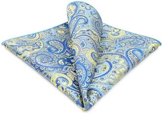 Shlax & Wing SHLAX&WING Homme Carré de Poche Bleu Jaune Paisley Grand for Mariage Party