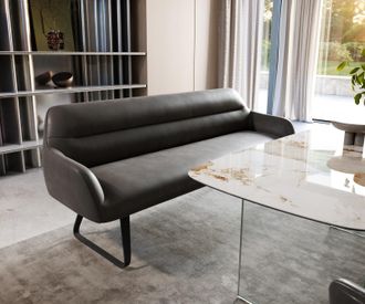 DELIFE Esszimmerbank Taya-Flex 200 cm Mikrofaser Anthrazit Vintage Kufengestell flach Schwarz Taschenfederkern, B&auml;nke