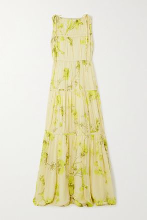 Erdem Robe Du Soir En Voile De Coton &Agrave; Imprim&eacute; Fleuri Et &Agrave; Liens Isla - Jaune