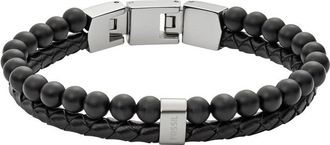 Fossil Armband F&uuml;r M&auml;nner, Innenl&auml;nge: 180mm + 15mm Schwarz & Silber Edelstahlarmband, JF02763040