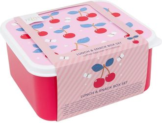 A Little Lovely Company A Little Lovely Company Lunch & Snack Box Set, 4-teilig, on the go, stapelbar, verschiedene Gr&ouml;&szlig;en (Kirschen)