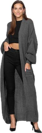 Elara Langer Damen Oversize Cardigan ZA12 Dk.Grey