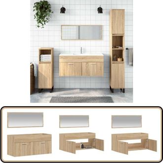 vidaXL Badschrank mit Spiegel Sonoma-Eiche Holzwerkstoff - Badezimmermöbel - Badschrank - Spiegel - Holzwerkstoff - Sonoma-Eiche