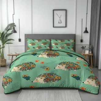 Generic Bettwäsche 135 x 200 cm, Karikatur Böhmischer Stil Igel Wendebettwäsche, Weiche Kuschelige Mikrofaser Bettbezug Set 3 teilig mit Reißverschluss für Fr