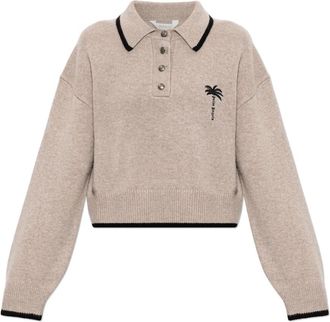 Palm Angels Woll-Poloshirt mit langen &Auml;rmeln - - Knitwear - Damen - Beige - XS