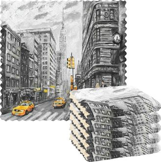Mnsruu New York City Ölgemälde Straße Aquarell 6 Stück Küchentücher Geschirrtuch Geschirrtücher schnell trocknend super weich 28 x 28 cm