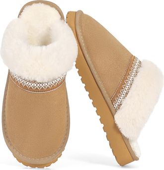 Mishansha Warme Hausschuhe Damen Winter Pantoletten Pl&uuml;sch Slippers rutschfest f&uuml;r den Innen- und Au&szlig;enbereich Khaki 37 EU