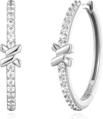 Ania Haie Damen Creolen Dusk Divas Cross Hoops aus 925 Sterling Silber, besetzt mit 34 Zirkonia, Größe: 17,2 x 1,7mm, inkl. Geschenkverpackung