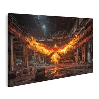 Islandburner Leinwandbild Ph&ouml;nix aus der Asche in verlassener Fabrikhalle flammend - Leinwand 100x57cm