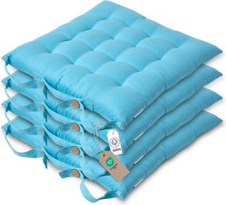 Homescapes 4er Set Stuhlkissen 40x40 cm hellblau - Sitzkissen Outdoor/Indoor mit Baumwollbezug, Sitzpolster waschbar und Oeko-TEX-Zertifiziert f&uuml;r Esszimmer-, K&uuml;