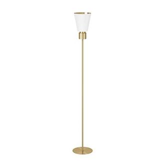 Eglo Lampadaire sur pied Aglientina, luminaire de sol minimaliste, lampe de salon &agrave; pied en m&eacute;tal laiton bross&eacute; et tissu blanc, l&egrave;che-plafond avec douille 
