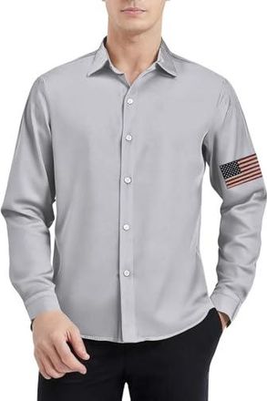 Generic Chemise extensible &agrave; manches longues pour homme - Chemise boutonn&eacute;e imprim&eacute;e - Coupe r&eacute;guli&egrave;re - Chemise daffaires urbaine &eacute;l&eacute;gante - Chemisier formel