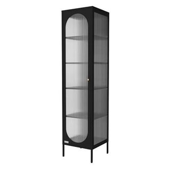 ML Design ML-Design Vitrine de Salon 42x175x40 cm, Noir, Armoire Étroite avec 5 Compartiments de Rangement/Étagères et 1 Porte, Métallique en Acier, Style Indus