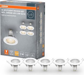 Osram Spotlight Deckeneinbauleuchten-Set in Weiß inklusive LED 5x2.6W GU10, IP20-Schutz, für Innenräume geeignet