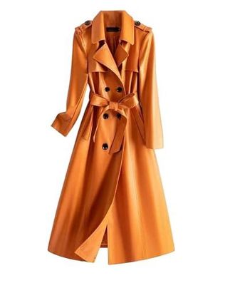 Generic Trench-coat en simili cuir pour femme - Printemps Automne Double Boutonnage Revers crant&eacute; Slim Ceintur&eacute; X-Long Outwear, 3, M
