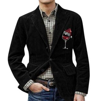 Generic Blazer de Noël pour homme avec col à revers et fermeture à bouton, blazer simple boutonnage avec poches plaquées et impression en verre pour les loisi